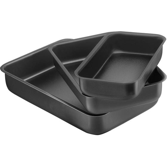 Jogo de Forma Assadeira Alumínio Antiaderente Cor Grafite 3 Peças ...