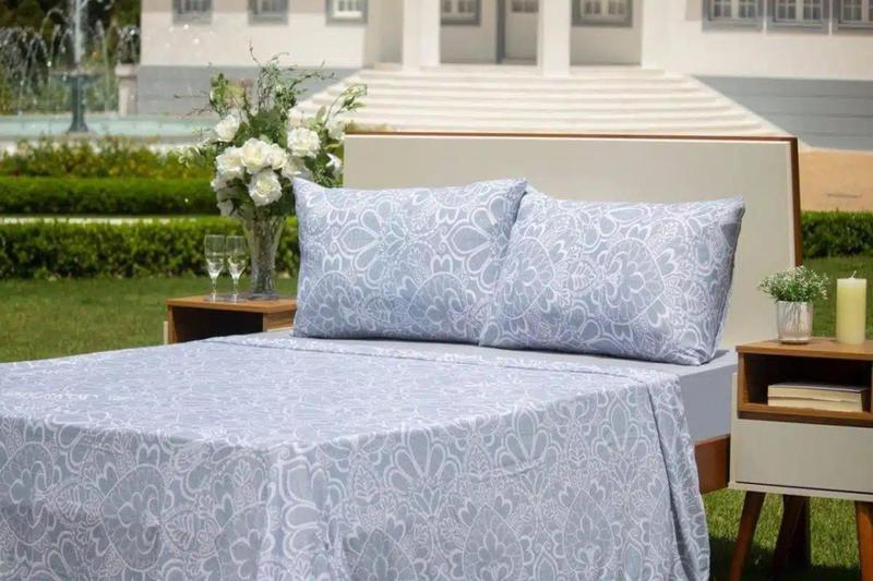 Jogo de Lençol Completo 4 Peças Portallar Cotton Match Magneto/Cinza ...