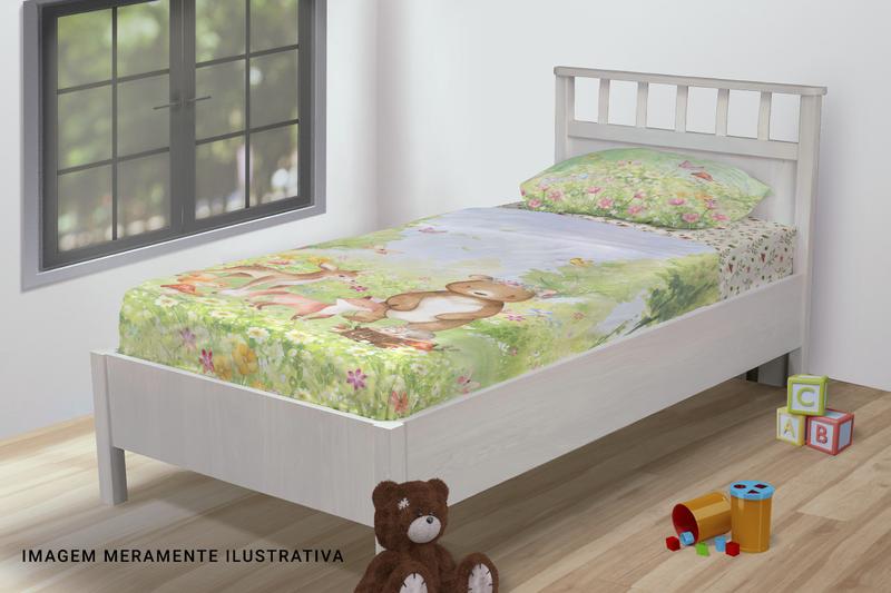 Jogo De Lençol Solteiro 3 Peças Conjunto Animais Bosque Encantado ...