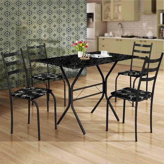 Jogo De Mesa 4 Cadeiras 98cm Base De Aço Tampo Martelado Preto Boa ...