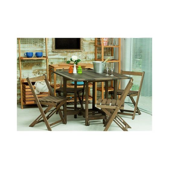 Jogo de Mesa com 4 Cadeiras Dobráveis 14 Bis Nogueira - Mão & Formão ...