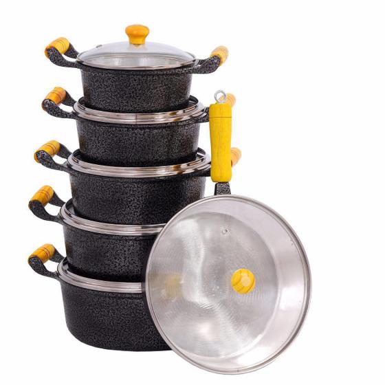 Jogo De Panelas Alumínio Batido Preto E Frigideira - Panelas Mt - Jogo ...