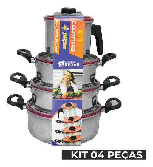 Jogo de Panelas Alumínio Cozinha Com Tampa Kit 4 Peças Redar - Jogo de ...