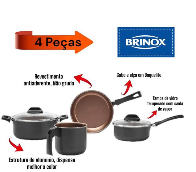 Jogo de Panelas Antiaderente Brinox Topázio 4 Peças - Cinza - Jogo de ...
