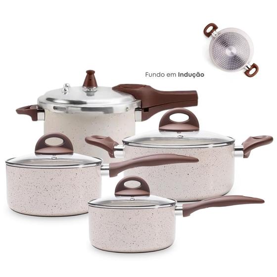 Jogo de Panelas Antiaderente Ceramica Vanilla Cooktop Fogão Indução Kit ...