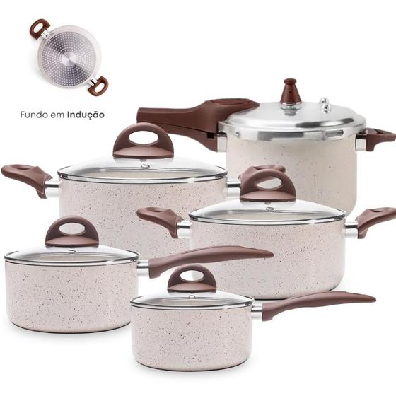 Jogo de Panelas Antiaderente Ceramica Vanilla Cooktop Fogão Indução Kit ...