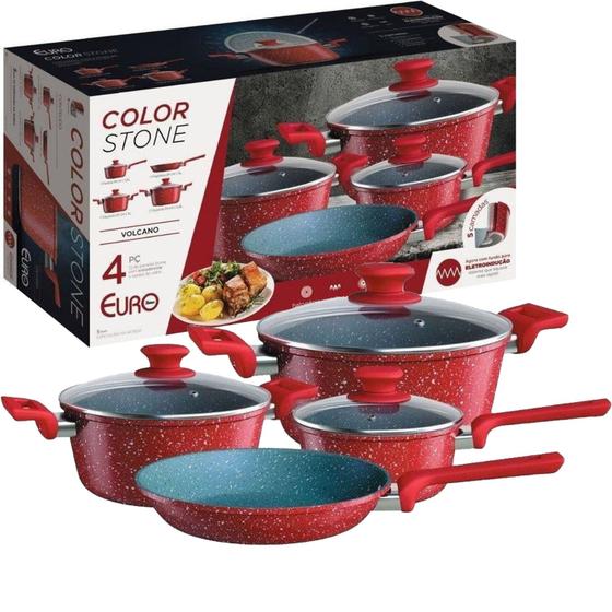 Jogo De Panelas ColorStone Titânio 4 Peças Vermelha - EURO HOME ...