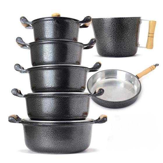 Jogo de Panelas Completo de Alumínio Batido Polido com Tampa de Vidro ...