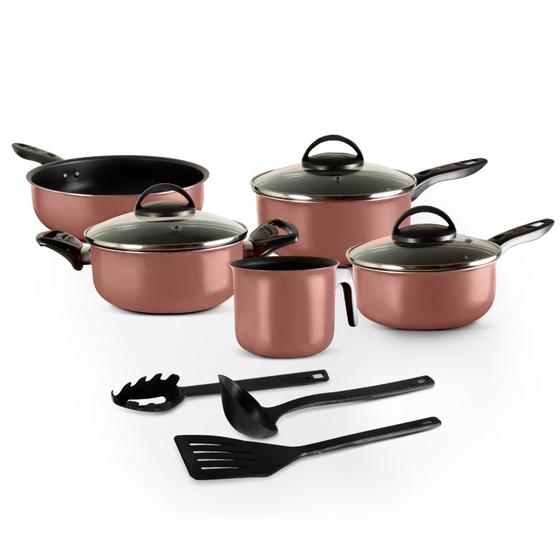 Jogo De Panelas Elegan 8 Peças Antiaderente Com Tampas De Vidro Marpal ...