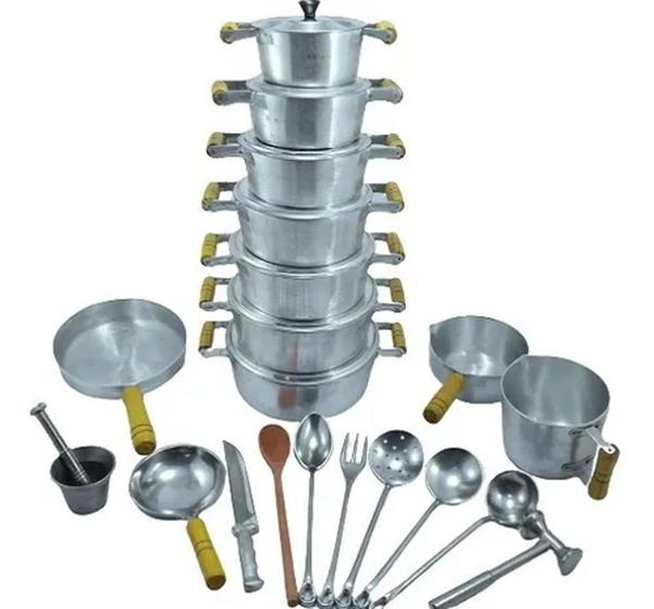 Jogo De Panelas Grossas Alumínio Batido 20 Peças Completo - Mega ...