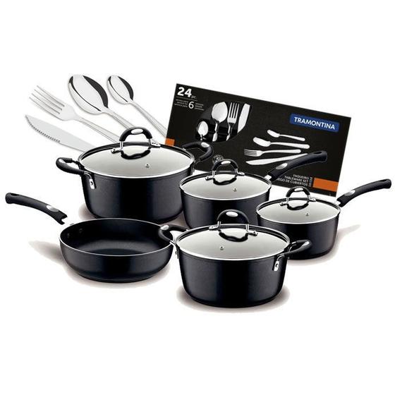 Jogo de Panelas Mônaco Preta 5 Peças e Faqueiro Buzios Inox Tramontina ...