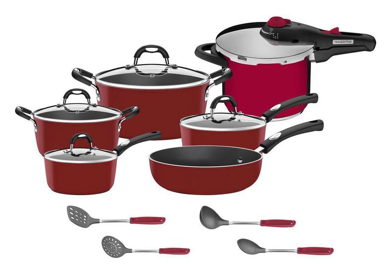 Jogo De Panelas Mônaco Tramontina 10 Peças Indução Vermelha - Jogo de ...