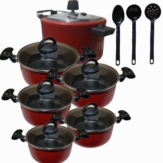 Jogo de Panelas Teflon Vermelho Antiaderente 9 Peças - Marcolar - Jogo ...