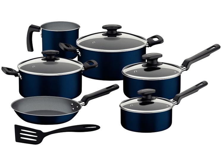 Jogo de Panelas Tramontina Antiaderente de Alumínio Azul 7 Peças Ravena ...