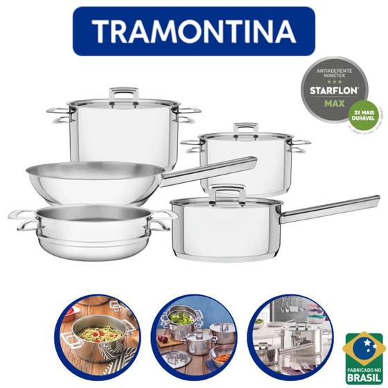 Jogo De Panelas Tramontina Em AÇo Inox Com 5 PeÇas Brava - Tramontina ...