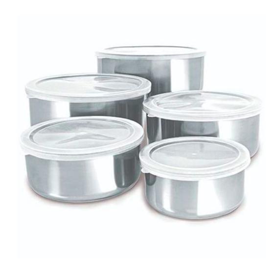 Jogo de potes de inox com tampa plástica 05 peças - Etilux - Pote ...