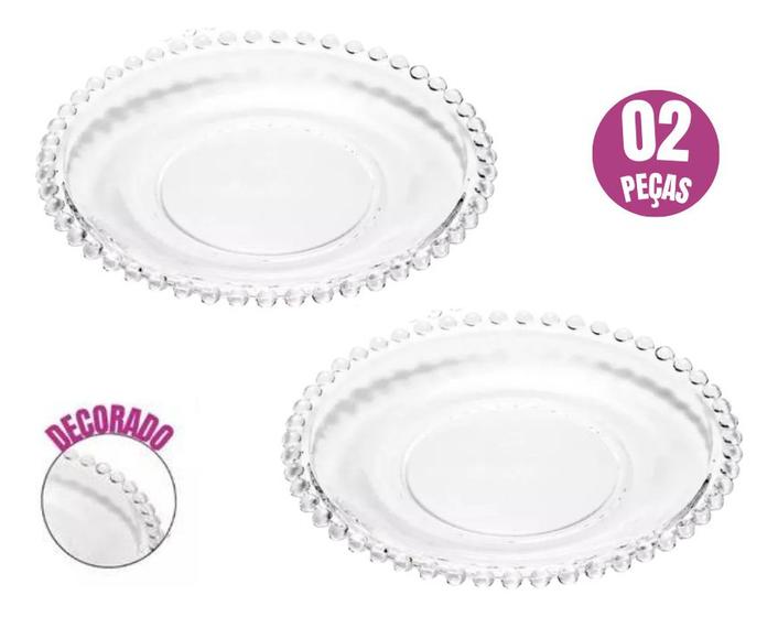 Jogo de Pratos De Vidro Cristal Conjunto Decorado Com Bolinhas Prato Raso Grande 28cm ...
