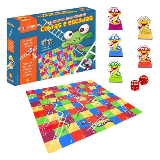 Jogo de Tabuleiro Infantil Cobras e Escadas Gigante Brinquedo Educativo Bate Bumbo 6 anos ...