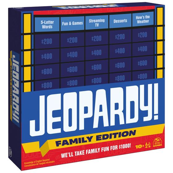 Jogo de tabuleiro Jeopardy! Curiosidades da Family Edition para 4 a 6 ...