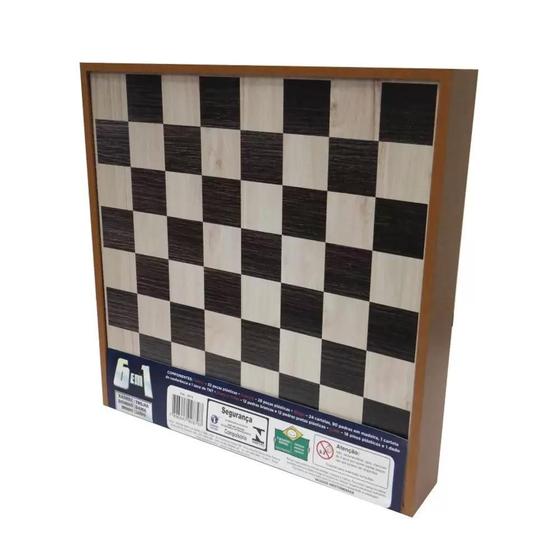 Jogo de Tabuleiro Madeira Jogos Clássicos 6 em 1 Pais e filhos - Jogo de Dominó, Dama e Xadrez ...