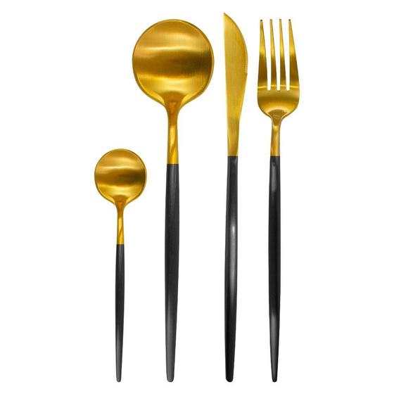 Jogo de Talheres Inox 16 peças Lady Preto e Dourado - Casambiente ...