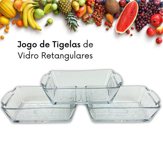 Jogo de Tigelas Retangular de Vidro Para Servir 3 Pçs 220 ml - Cumaru ...