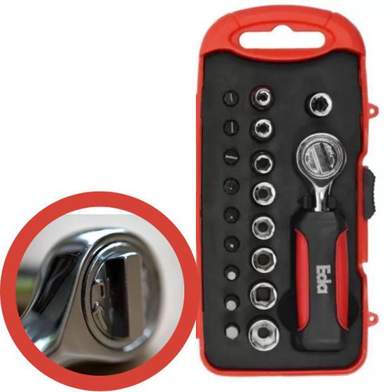 Jogo Kit Chave Catraca Soquetes E Pontas Bits Adaptador 19 Peças Eda ...