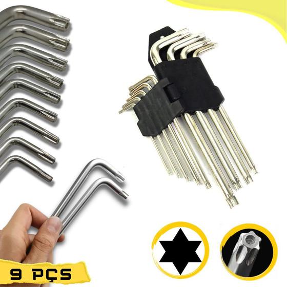 Jogo Kit De Chave Torx Tipo L 9 Peças Com Furo Profissional - CARDAD ...