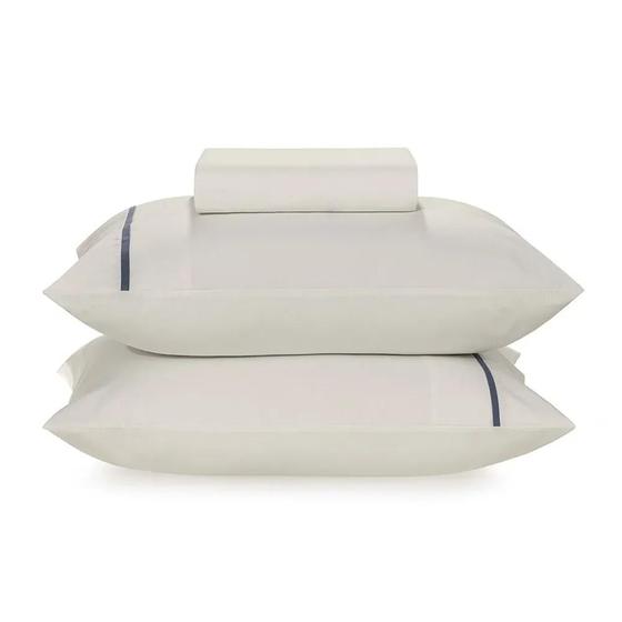 Jogo Lençol Casal com Elástico e Fronhas 100% Algodão Noah Branco/Jeans ...