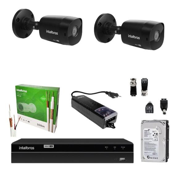 Jogo Monitoramento Dvr Multi Hd 4 Canais Intelbras Mhdx 2 Câmeras Black ...