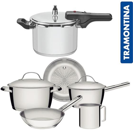 Jogo Panela Inox Indução Alegra e Panela Pressão Brava Fundo Triplo ...