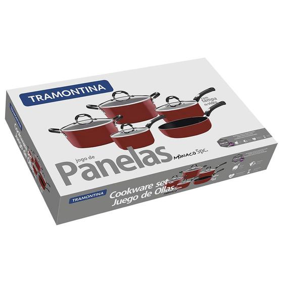 Jogo Panelas Monaco Tramontina Starflon Premium 5pc Vermelho - Jogo de ...