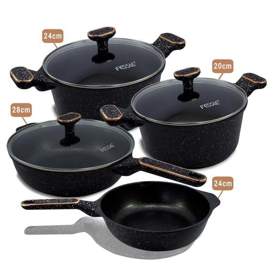 Jogo Panelas Revestimento Granito Preto Rose Gold 7 Peças - Fessle ...