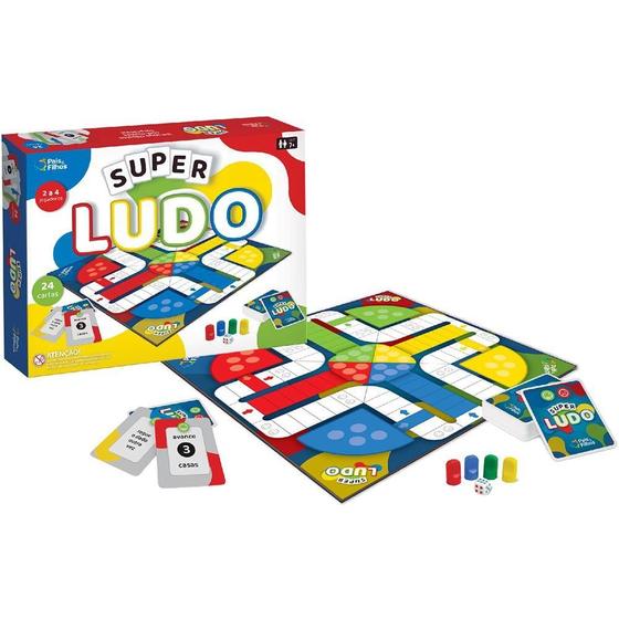 Jogo Super Ludo Com Tabuleiro 1 Dado + 16 Pinos + Cartas - Pais E ...