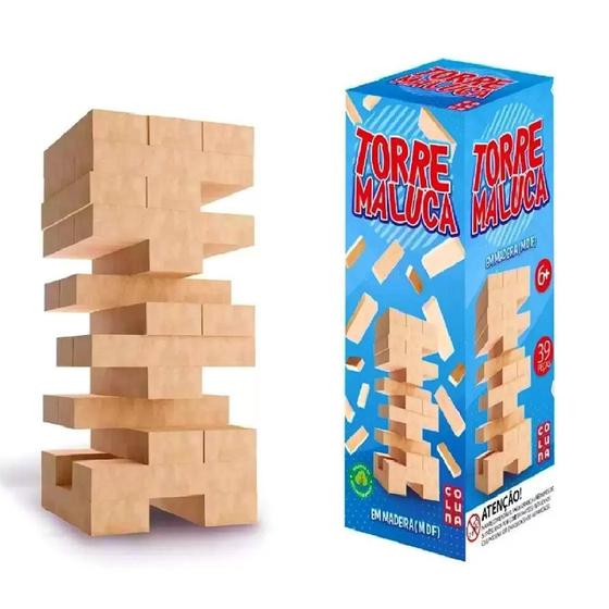 Jogo Torre Maluca 39 pç Madeira MDF Jenga Brinquedo Presente - Coluna ...