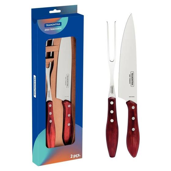 Jogo trinchante tramontina com lâminas em aço inox e cabos de madeira ...