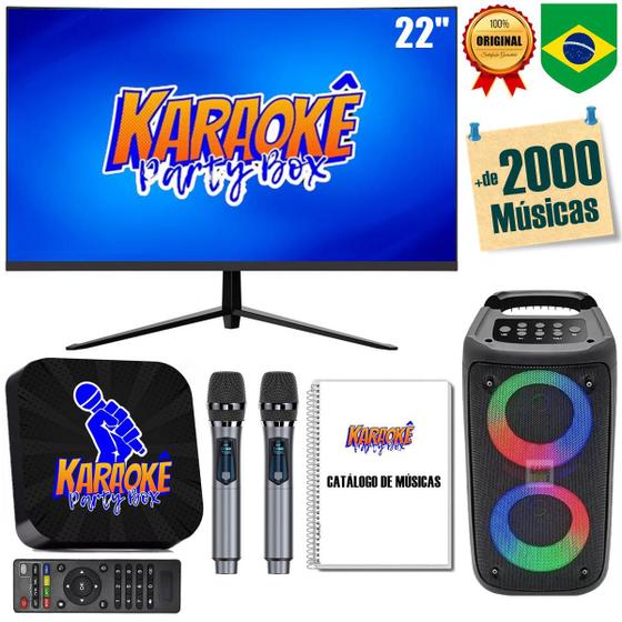 Karaoke Party Box Profissional Preto +Monitor +Caixa De Som +2 ...