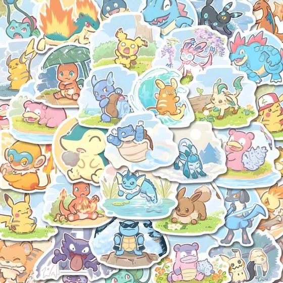 Kawaii Bonito Anime Pokemon Pikachu 63 Peças Adesivos Estéticos ...