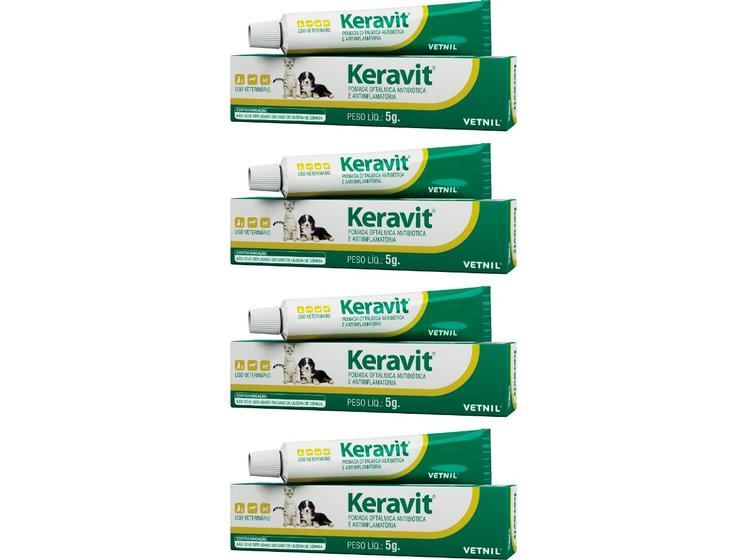 Keravit Pomada Oftálmica 5g - Vetnil - 4 Unidades - Dermatológico Pet ...