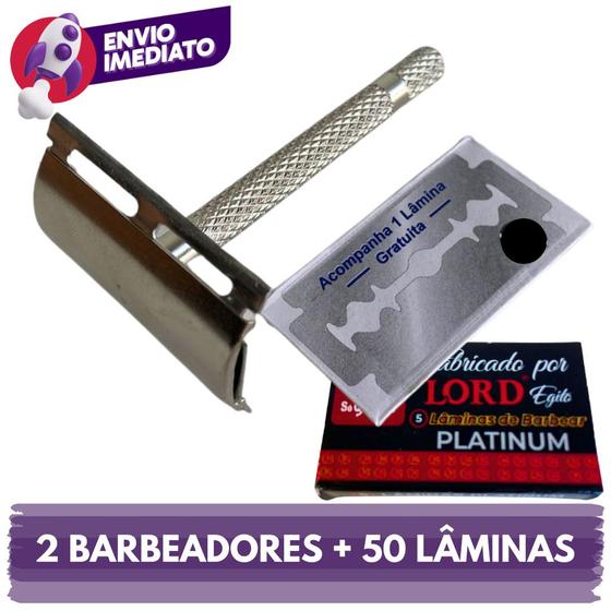 Kit 02 Aparelho Barbeador Metal Clássico Manual Retrô + 50, 70 Ou 100 ...