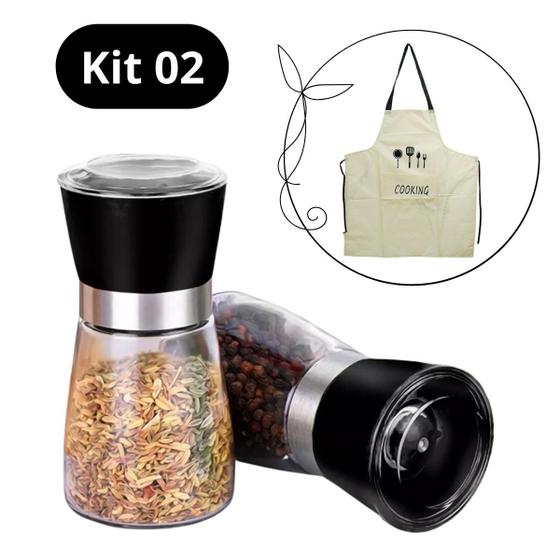 Kit 02 Moedor de Pimenta Temperos Gourmet Vidro INOX (13CM) - Top Chef ...