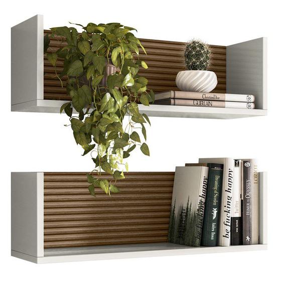 Kit 02 Nichos Parede 14064 Off White Cristal Ripado Madeira Dmad ...