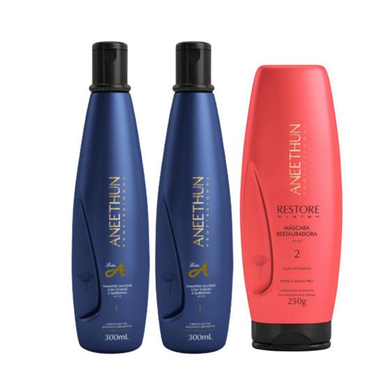 Kit 02 Shampoo 300ml Linha A + Máscara 250g Restore Aneethun - Kit de ...