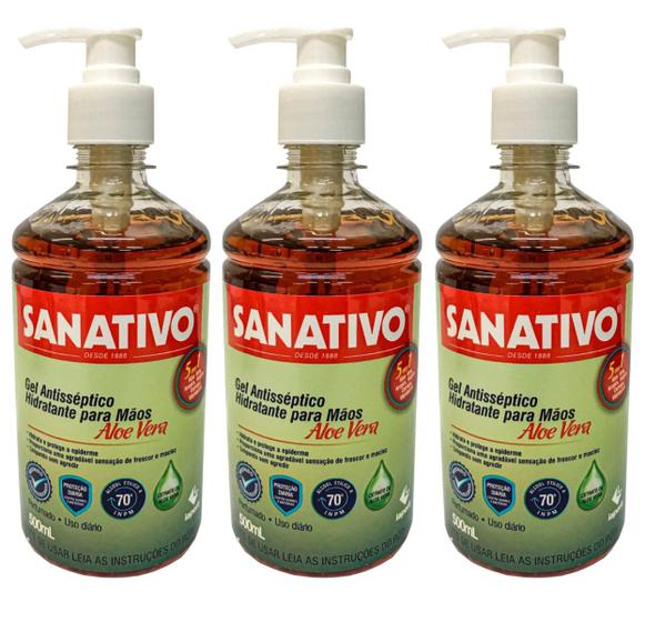 Kit 03 Álcool Gel Sanativo 500Ml 70% Antisséptico Aloe Vera - Álcool em ...