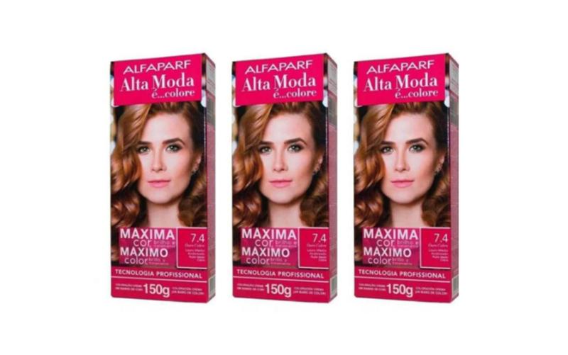 Kit 03 Alta moda tinta 7.4 Louro médio acobreado 150g - Tinta de Cabelo ...