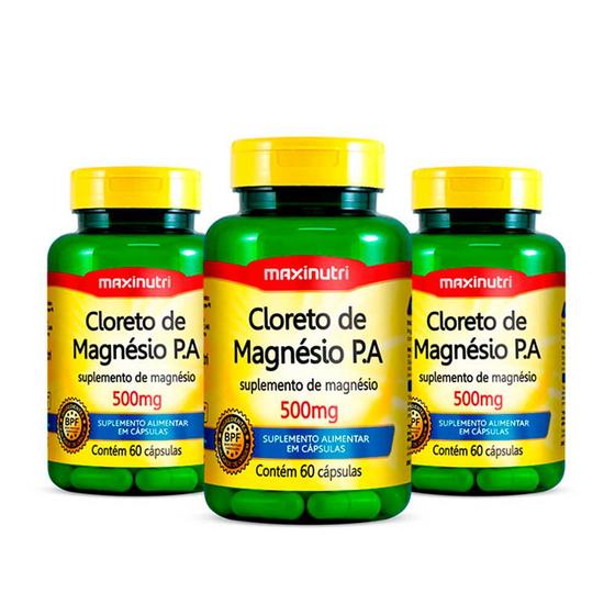 Kit 03 Cloreto de Magnésio P A 500mg 60 Cápsulas Maxinutri - Cloreto de Magnésio / Magnésio ...