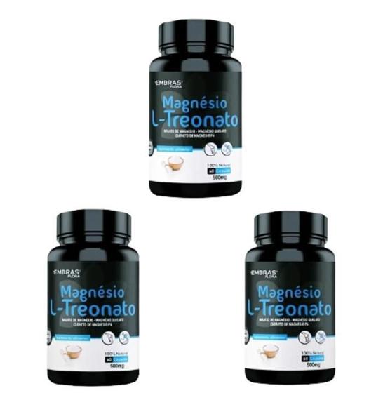 Kit 03 Magnésio L Treonato 60 Cáps Cada 500Mg Embrasflora - Cloreto de Magnésio / Magnésio ...