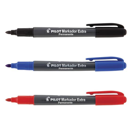 Kit 03 Marcador Permanente PILOT Markador Extra Ponta Redonda 4.0 mm ...