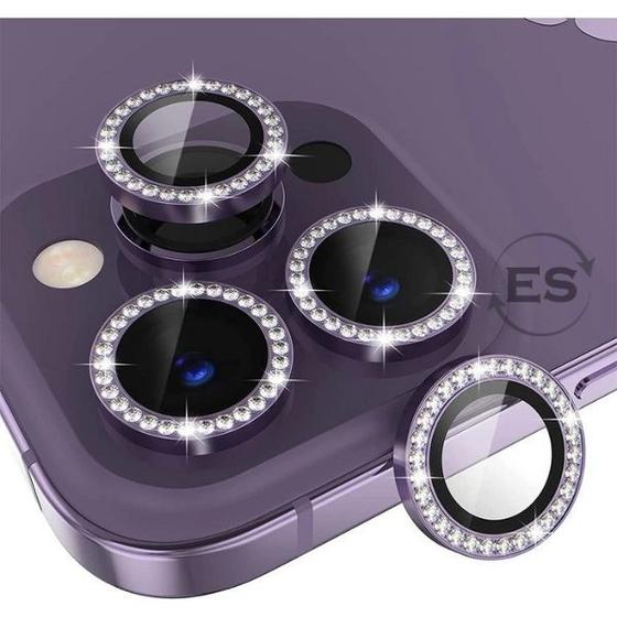 Kit 03x Película Lente Câmera Brilho Diamante Para Iphone 14 Pro 14