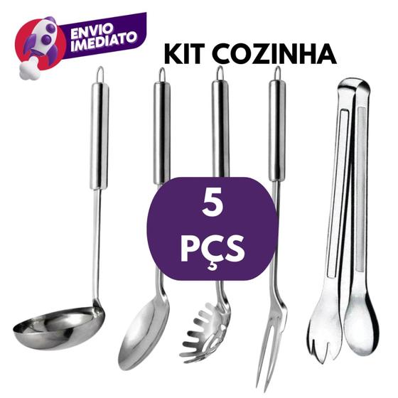 Kit 05 Un. Utensilios Cozinha Inox Concha Colher Arroz Pegador Massa ...